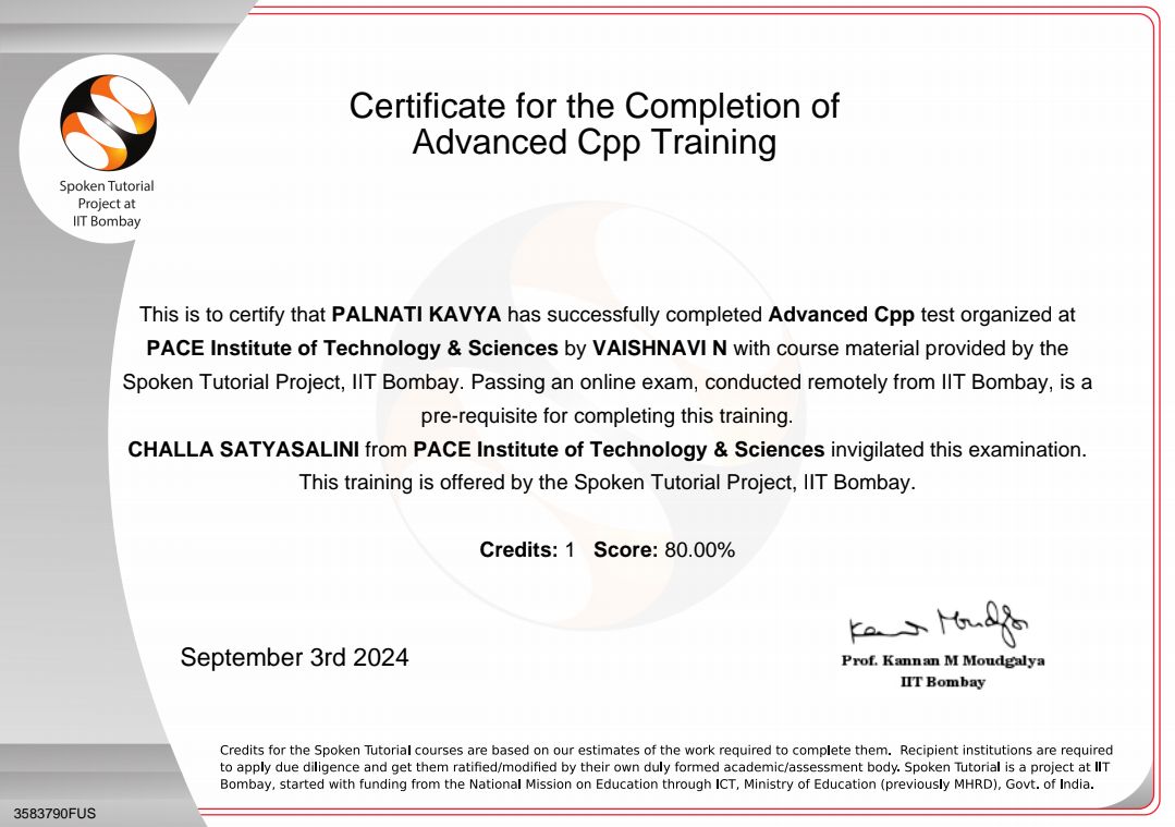 Kavya Palnati on LinkedIn: #cpp #certification #spokentutorial Kavya Palnati on LinkedIn: #cpp #certification #spokentutorial