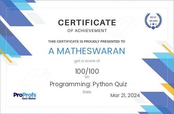 MATHESWARAN A on LinkedIn: #python #pythonquiz #pythonprogram MATHESWARAN A on LinkedIn: #python #pythonquiz #pythonprogram
