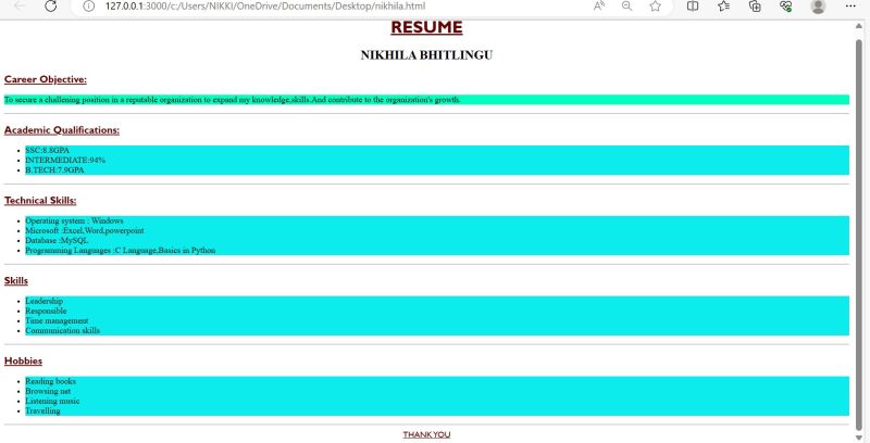 Nikhila Bhitlingu on LinkedIn: Today I made basic model of my resume ... Nikhila Bhitlingu on LinkedIn: Today I made basic model of my resume ...
