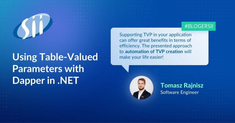 Sii Poland on LinkedIn: Using Table-Valued Parameters with Dapper in .NET Sii Poland on LinkedIn: Using Table-Valued Parameters with Dapper in .NET