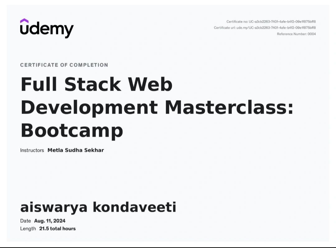 Aiswarya Kondaveeti on LinkedIn: #udemy Aiswarya Kondaveeti on LinkedIn: #udemy