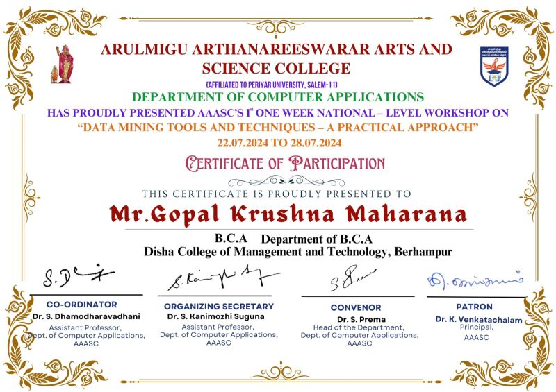 GOPAL KRUSHNA MAHARANA on LinkedIn: I got certificate of data mining ... GOPAL KRUSHNA MAHARANA on LinkedIn: I got certificate of data mining ...