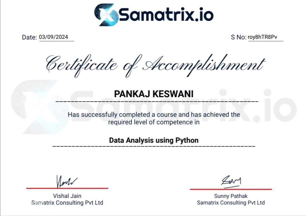 Pankaj Keswani on LinkedIn: #dataanalysis #python #certification Pankaj Keswani on LinkedIn: #dataanalysis #python #certification