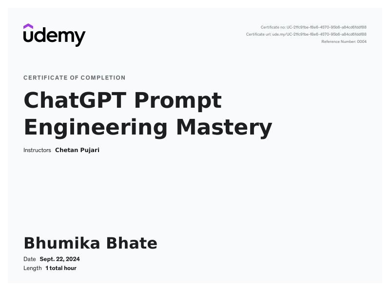 Bhumika Bhate on LinkedIn: #ai #chatgpt #udemy #learning Bhumika Bhate on LinkedIn: #ai #chatgpt #udemy #learning