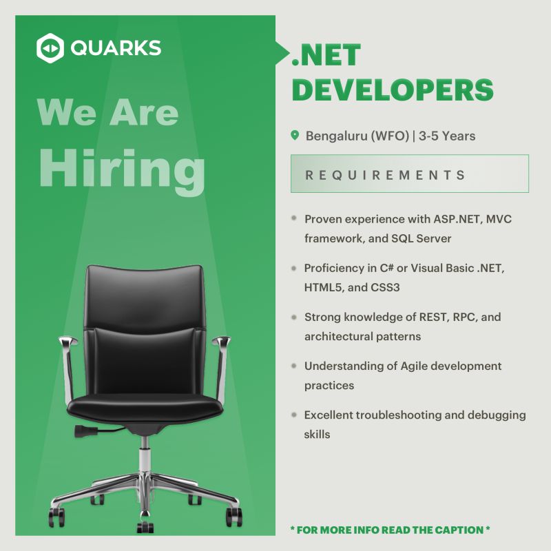 #hiring #dotnetdeveloper #aspnet #mvc #sqlserver #csharp… | Quarks #hiring #dotnetdeveloper #aspnet #mvc #sqlserver #csharp… | Quarks