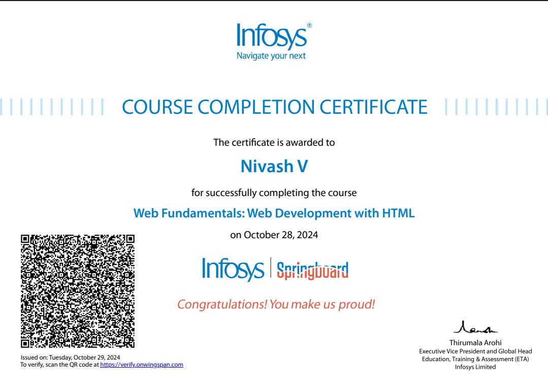 NIVASH V on LinkedIn: #html #infosysspringboard #learninganddevelopment NIVASH V on LinkedIn: #html #infosysspringboard #learninganddevelopment