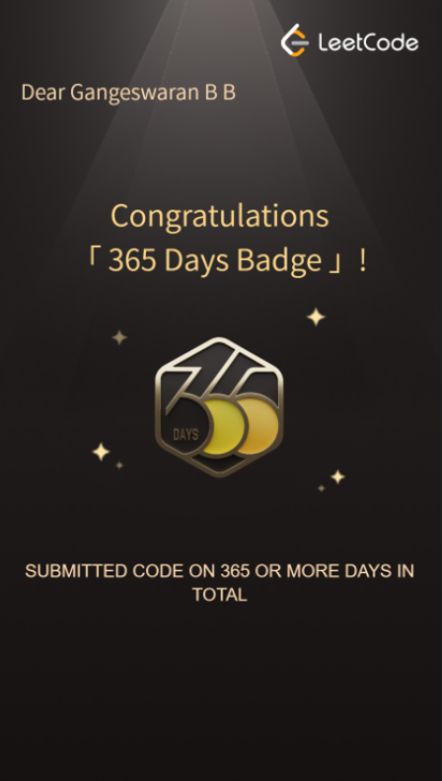 Gangeswaran B.B on LinkedIn: #leetcode #365days #badge #rewarding # ... Gangeswaran B.B on LinkedIn: #leetcode #365days #badge #rewarding # ...