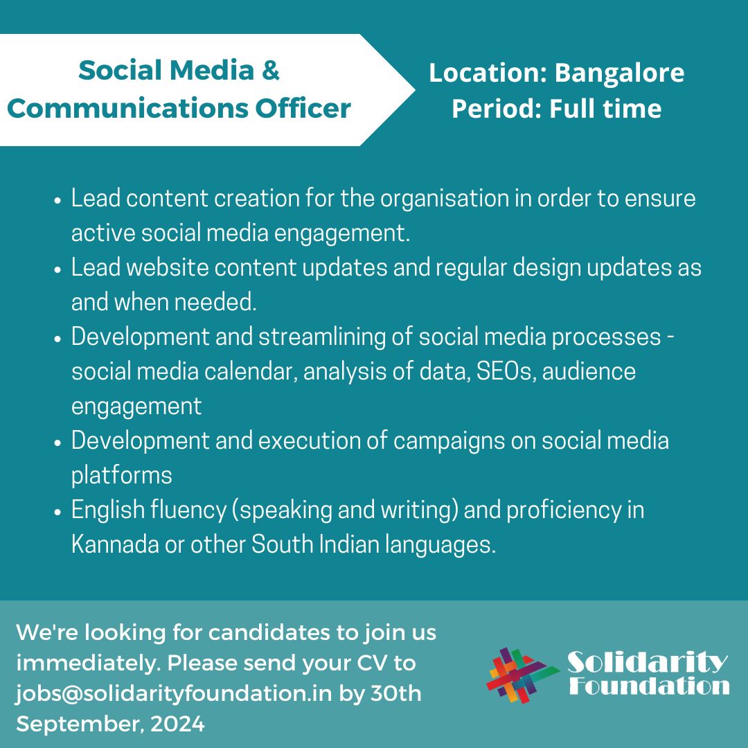 Solidarity Foundation Bangalore on LinkedIn: Send in your resumes to ... Solidarity Foundation Bangalore on LinkedIn: Send in your resumes to ...