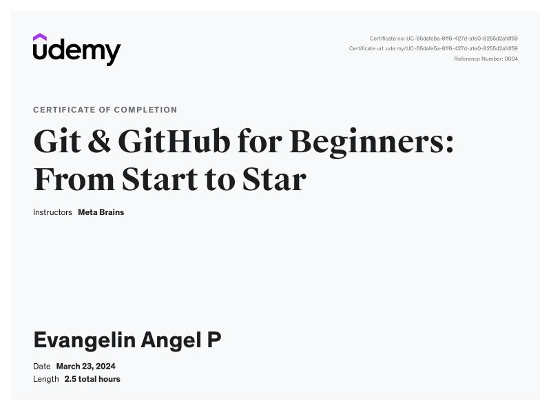 Completed Git & GitHub course on Udemy | Evangelin Angel posted on the ... Completed Git & GitHub course on Udemy | Evangelin Angel posted on the ...