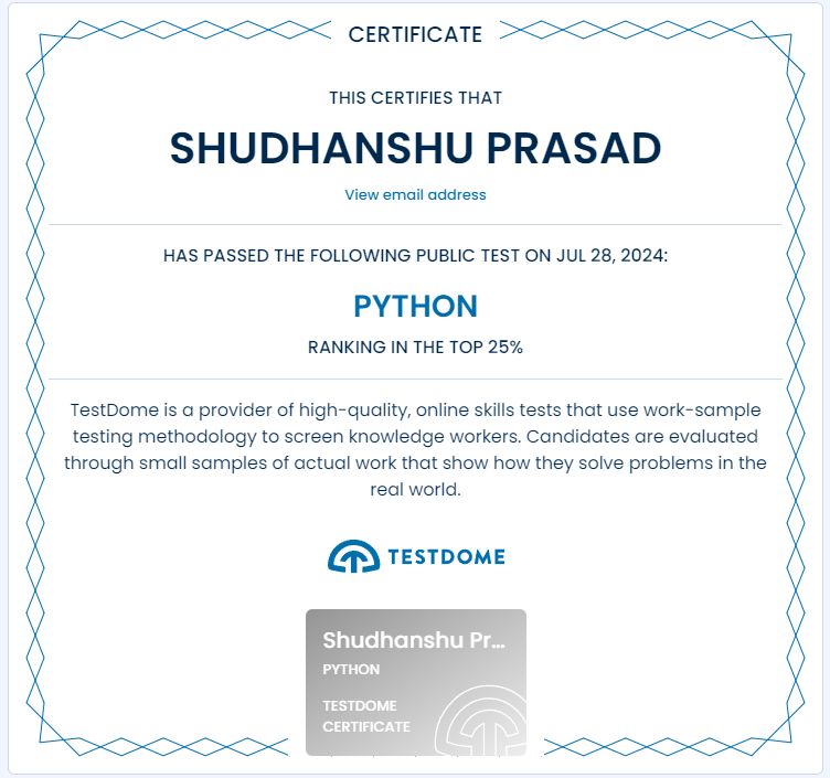 Shudhanshu Prasad on LinkedIn: #python #certification #programming # ... Shudhanshu Prasad on LinkedIn: #python #certification #programming # ...