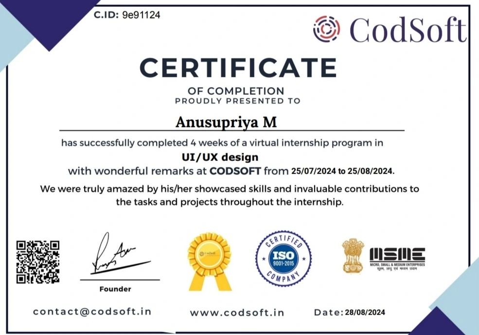 Anusupriya M on LinkedIn: #uiux #design #internship #growth #codsoft Anusupriya M on LinkedIn: #uiux #design #internship #growth #codsoft