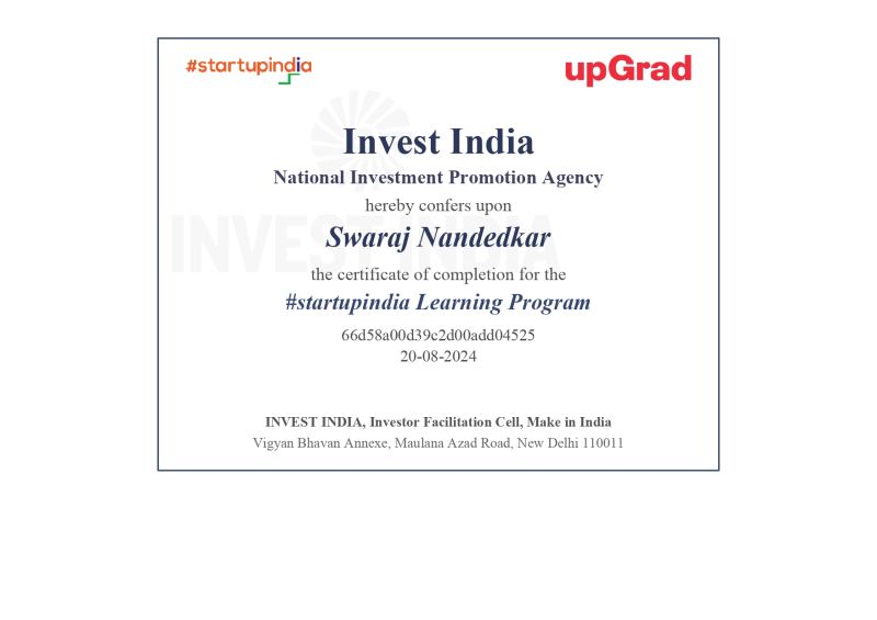 Completed Startup India course! | Swaraj Nandedkar posted on the topic ... Completed Startup India course! | Swaraj Nandedkar posted on the topic ...