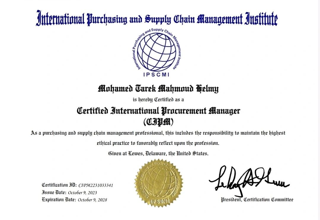 Mohamed Tarek Mahmoud on LinkedIn: #cipm #procurement #milestone Mohamed Tarek Mahmoud on LinkedIn: #cipm #procurement #milestone