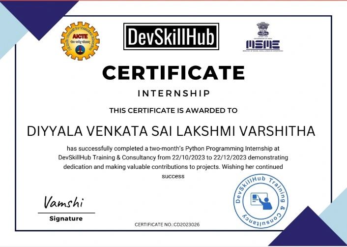 Diyyala Venkata Sai Lakshmi Varshitha on LinkedIn: Happy to share the ... Diyyala Venkata Sai Lakshmi Varshitha on LinkedIn: Happy to share the ...