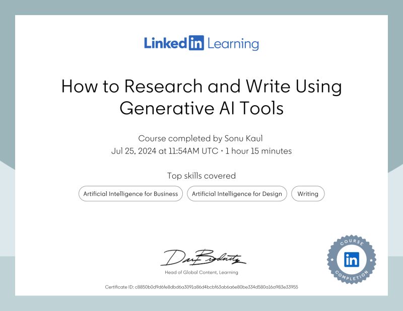 Sonu Kaul on LinkedIn: Certificate of Completion Sonu Kaul on LinkedIn: Certificate of Completion