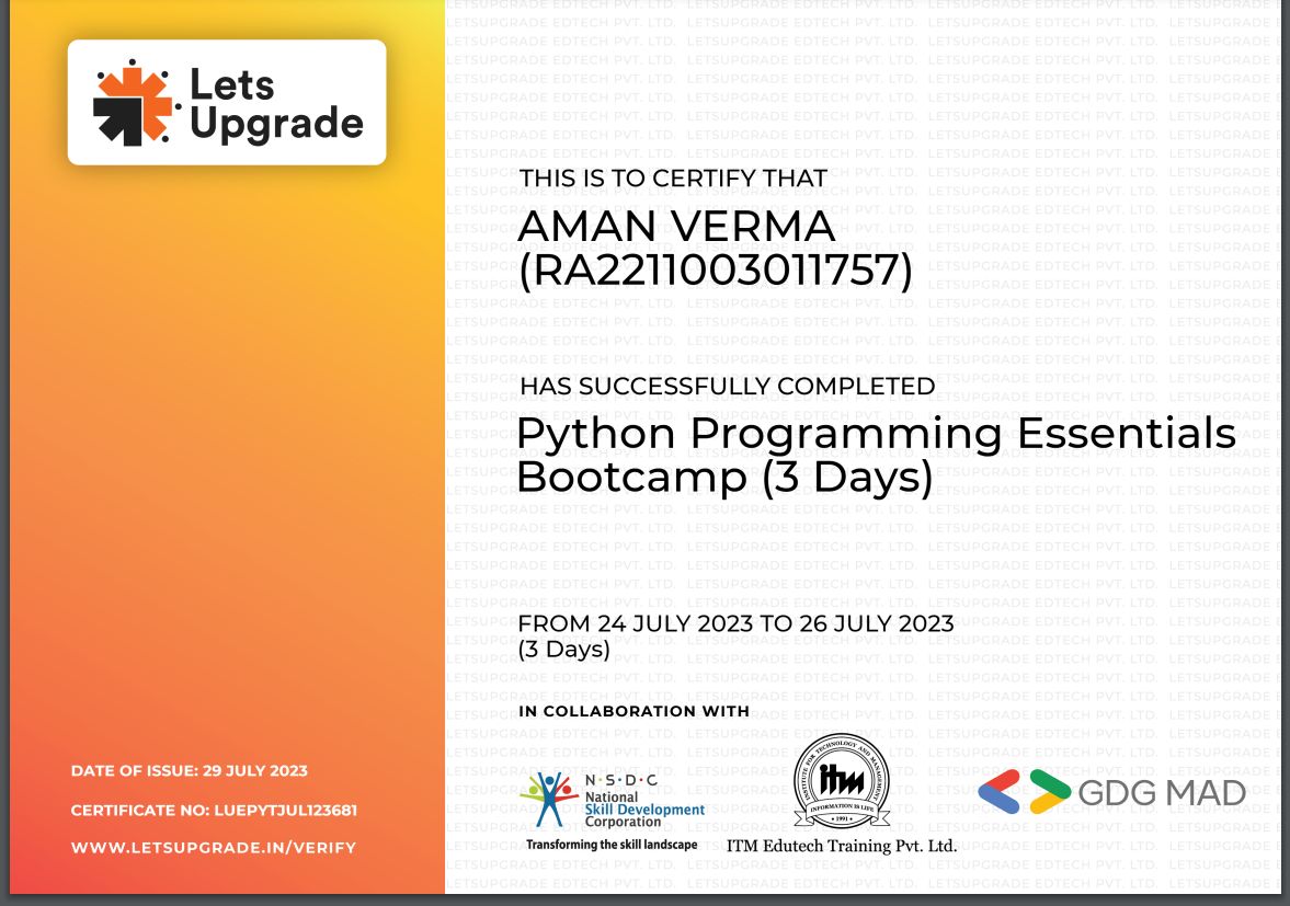 Aman Verma on LinkedIn: #letsupgrad #pythonbootcamp #pythonprogramming ... Aman Verma on LinkedIn: #letsupgrad #pythonbootcamp #pythonprogramming ...