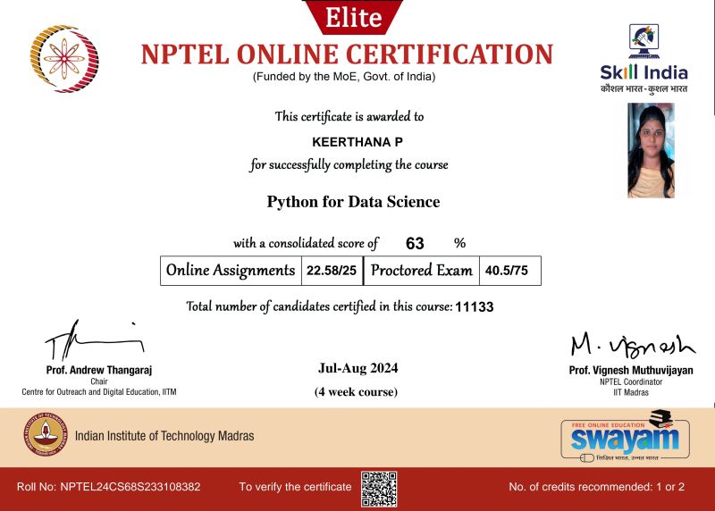 Keerthana Pazhani on LinkedIn: #nptel #pythonfordatascience #elite # ... Keerthana Pazhani on LinkedIn: #nptel #pythonfordatascience #elite # ...