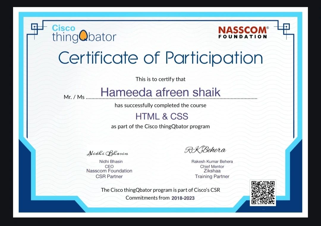 hameeda Afreen shaik on LinkedIn: #html #css #cisco hameeda Afreen shaik on LinkedIn: #html #css #cisco