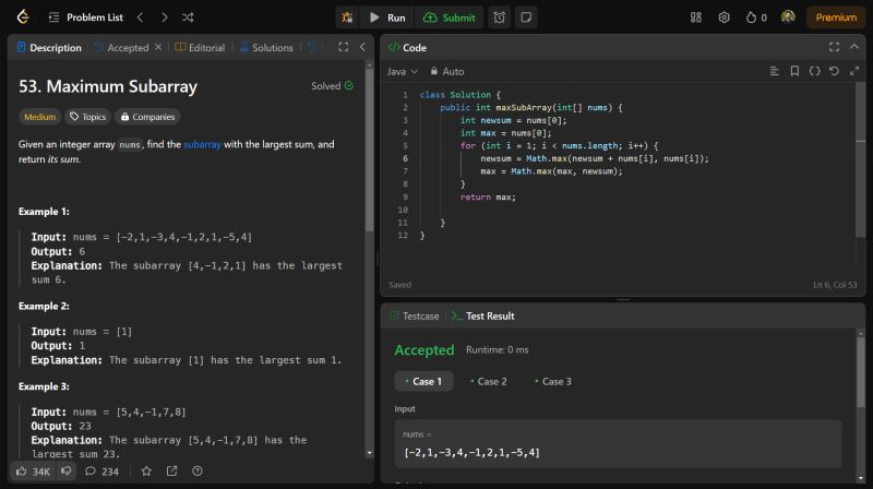 Solved Maximum Subarray problem on LeetCode | Sagar Kumar posted on the ... Solved Maximum Subarray problem on LeetCode | Sagar Kumar posted on the ...