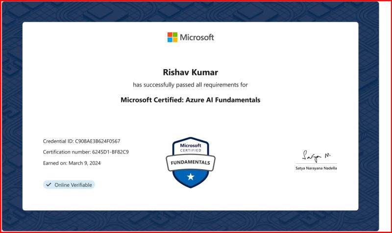 RISHAV KUMAR on LinkedIn: Received Microsoft certification for Azure AI ... RISHAV KUMAR on LinkedIn: Received Microsoft certification for Azure AI ...