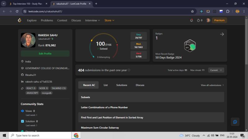 100 days of problem-solving on LeetCode | Rakesh Sahu posted on the ... 100 days of problem-solving on LeetCode | Rakesh Sahu posted on the ...