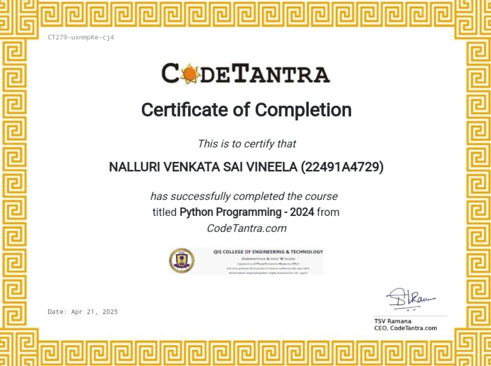 #python | Vineela Nalluri #python | Vineela Nalluri