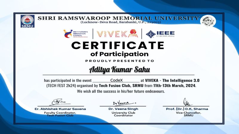 Aditya Km. Sahu on LinkedIn: #codex #srmu #codingcontest # ... Aditya Km. Sahu on LinkedIn: #codex #srmu #codingcontest # ...