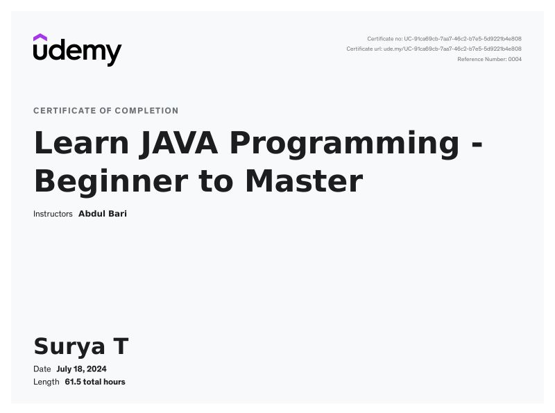 Surya T on LinkedIn: Successfully Completed Java Programming - Beginner ... Surya T on LinkedIn: Successfully Completed Java Programming - Beginner ...