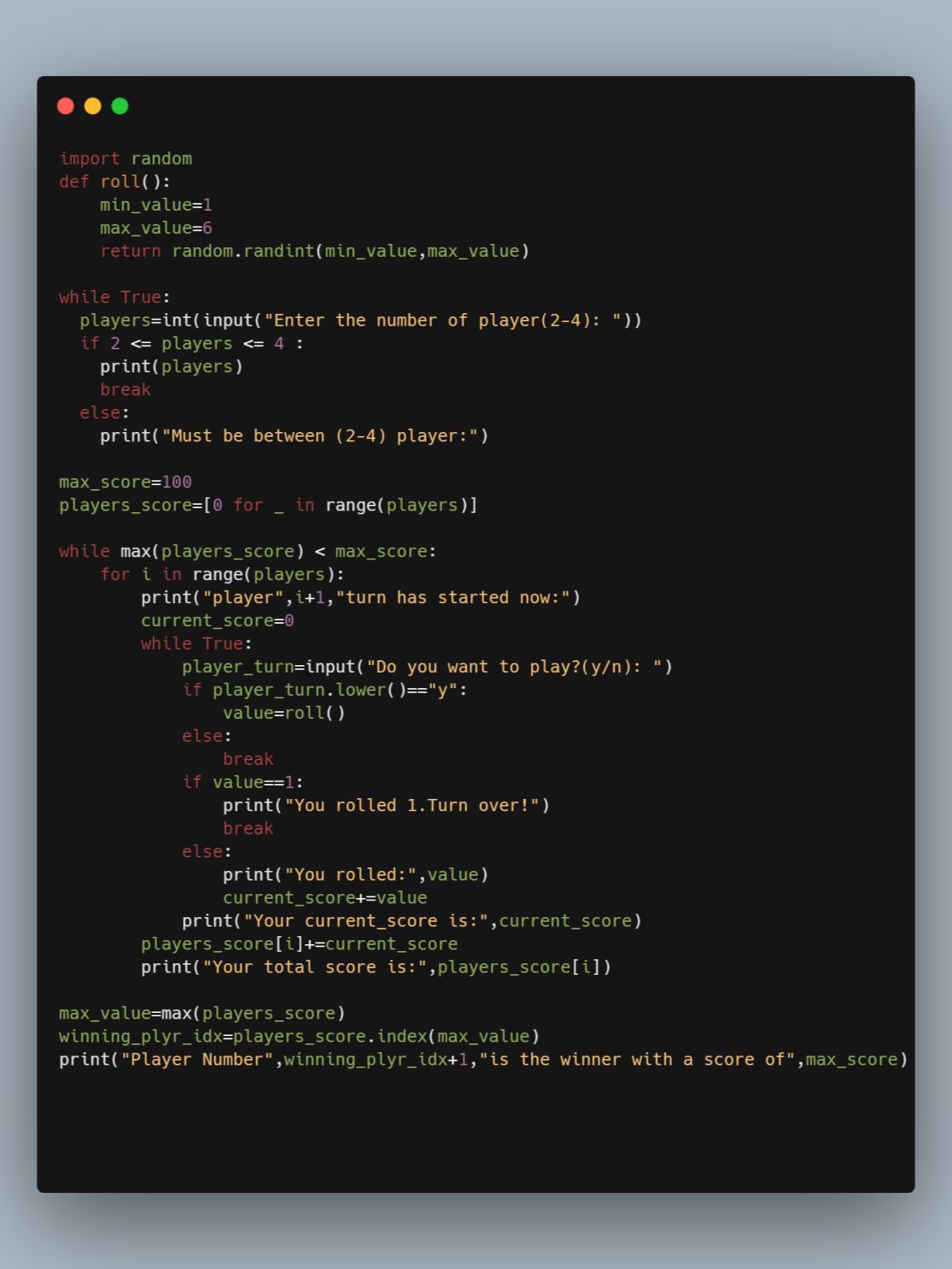 Python dice game script for 2-4 players | Rup shree posted on the topic ... Python dice game script for 2-4 players | Rup shree posted on the topic ...