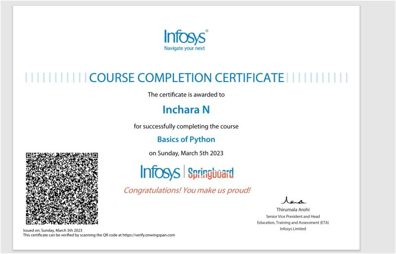 Inchara N on LinkedIn: #infosys #infosysspringboard #infosys # ... Inchara N on LinkedIn: #infosys #infosysspringboard #infosys # ...