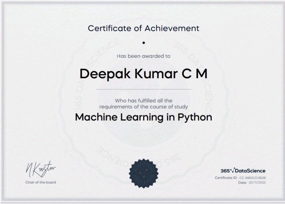 DEEPAK KUMAR C M on LinkedIn: #upskilling #machinelearning #python # ... DEEPAK KUMAR C M on LinkedIn: #upskilling #machinelearning #python # ...