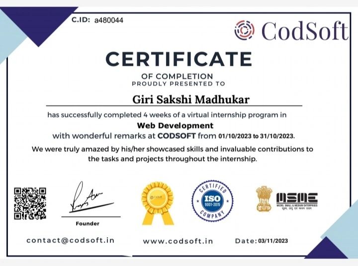 Sakshi Giri on LinkedIn: #codesoft #codesoft #internship #webdevelopment Sakshi Giri on LinkedIn: #codesoft #codesoft #internship #webdevelopment
