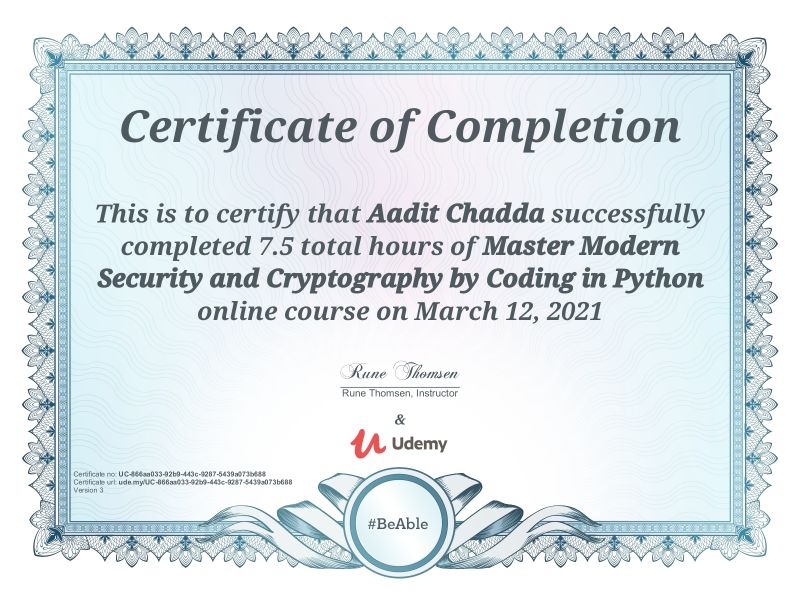 Aadit Chadda on LinkedIn: #cybersecurity #cryptography #python #udemy # ... Aadit Chadda on LinkedIn: #cybersecurity #cryptography #python #udemy # ...