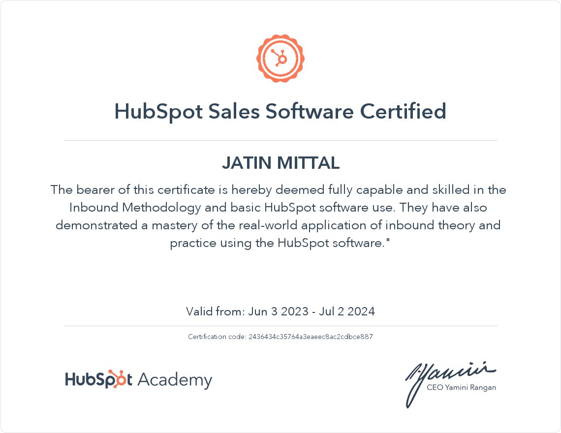 Jatin Mittal on LinkedIn: #hubspotcertified #saleshub #digitalmarketing ... Jatin Mittal on LinkedIn: #hubspotcertified #saleshub #digitalmarketing ...
