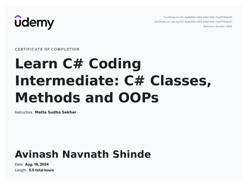 Avinash Shinde on LinkedIn: #learning #csharp #oop #udemy Avinash Shinde on LinkedIn: #learning #csharp #oop #udemy