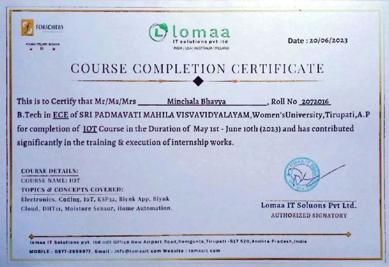 Bhavya Minchala on LinkedIn: #iotcertification #lomaasolutions # ... Bhavya Minchala on LinkedIn: #iotcertification #lomaasolutions # ...
