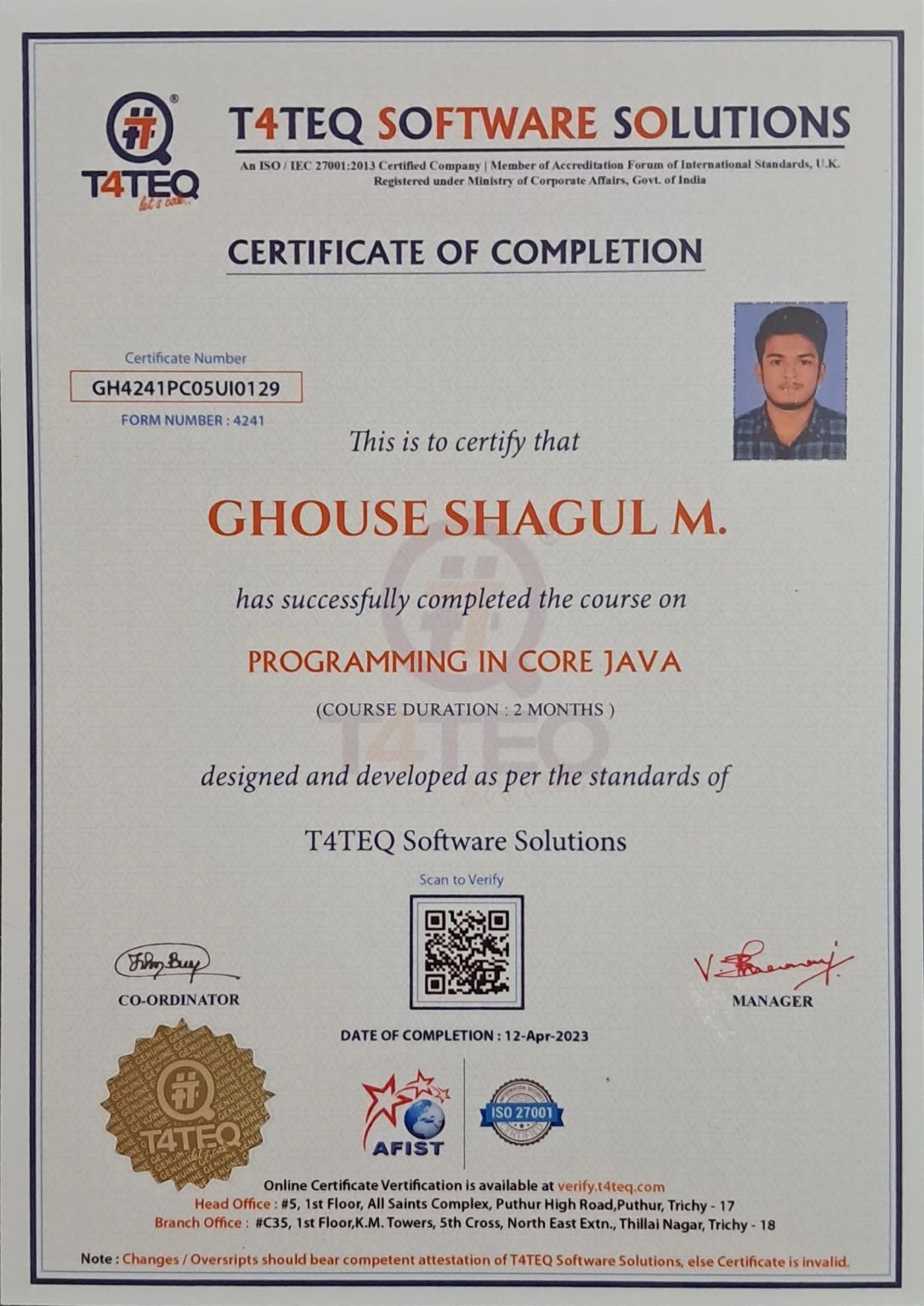 Ghouse Shagul on LinkedIn: I have successfully completed CORE JAVA Ghouse Shagul on LinkedIn: I have successfully completed CORE JAVA