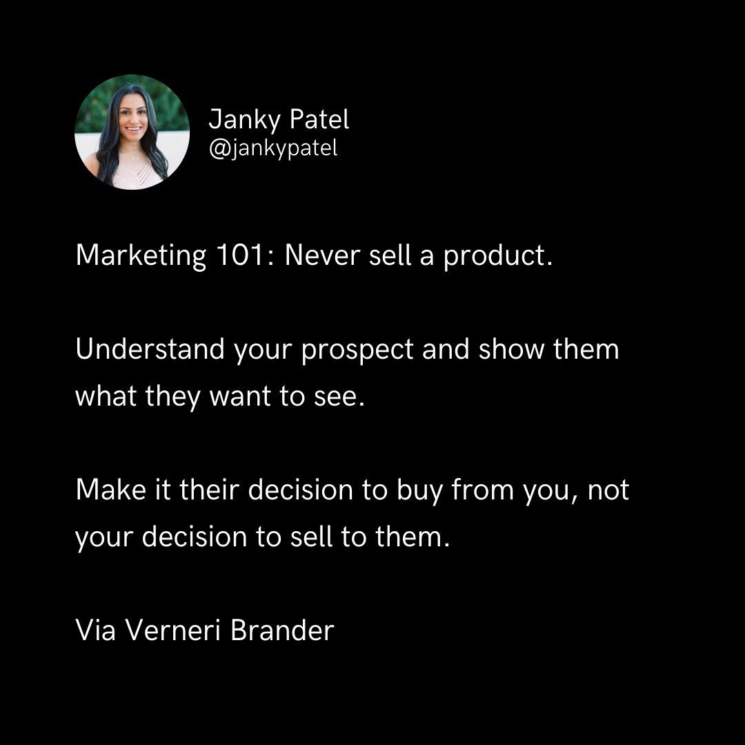 Janky Patel on LinkedIn: Marketing 101: Never sell a product ... Janky Patel on LinkedIn: Marketing 101: Never sell a product ...