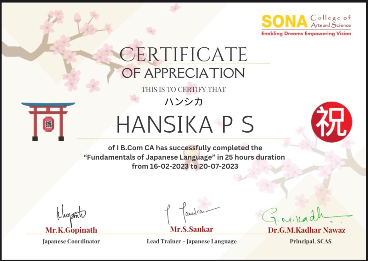 Hansika P S on LinkedIn: #keeplearning #gratitude #globalskills Hansika P S on LinkedIn: #keeplearning #gratitude #globalskills