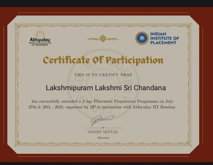 Lakshmi Sri Chandana Lakshmipuram on LinkedIn: #abhyuday #iit #iip Lakshmi Sri Chandana Lakshmipuram on LinkedIn: #abhyuday #iit #iip