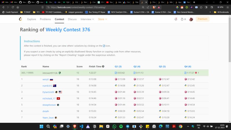 My rank of 365 out of 20k in leetcode contest 376 | SaiSri Angajala ... My rank of 365 out of 20k in leetcode contest 376 | SaiSri Angajala ...