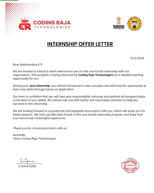 #javainternship #codingraja #codingrajatechnologies | Madhumitha K P #javainternship #codingraja #codingrajatechnologies | Madhumitha K P