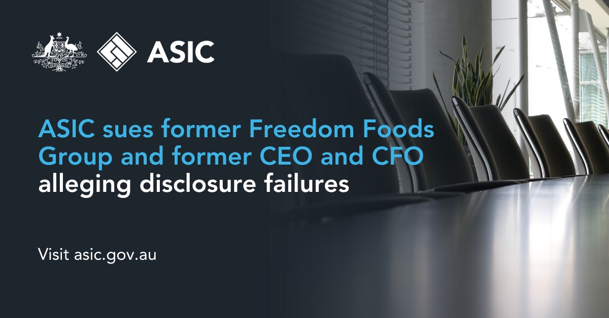 ASIC on LinkedIn: ASIC sues former Freedom Foods Group and its former ... ASIC on LinkedIn: ASIC sues former Freedom Foods Group and its former ...