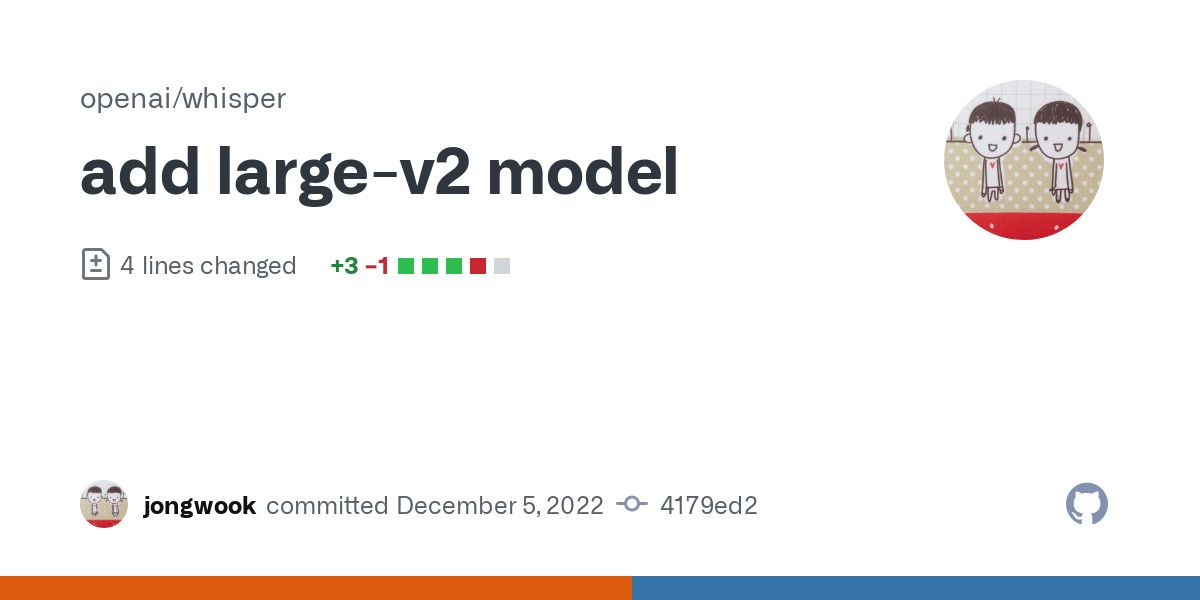 Jeff Lewis on LinkedIn: add large-v2 model · openai/whisper@4179ed2 Jeff Lewis on LinkedIn: add large-v2 model · openai/whisper@4179ed2